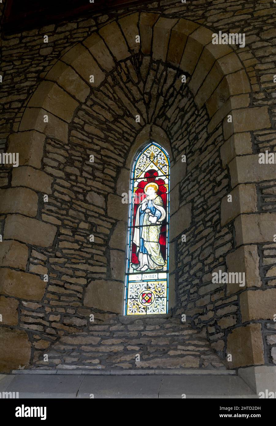 Norman window in St. Mary`s Church, Whitchurch, Warwickshire, England ...