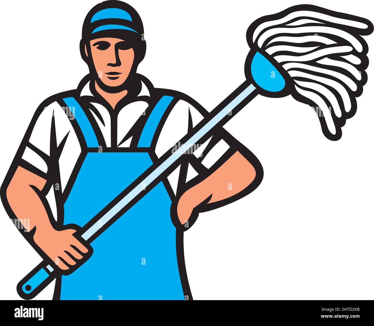 Man holding a mop vector illustration Stock Vector Image & Art - Alamy