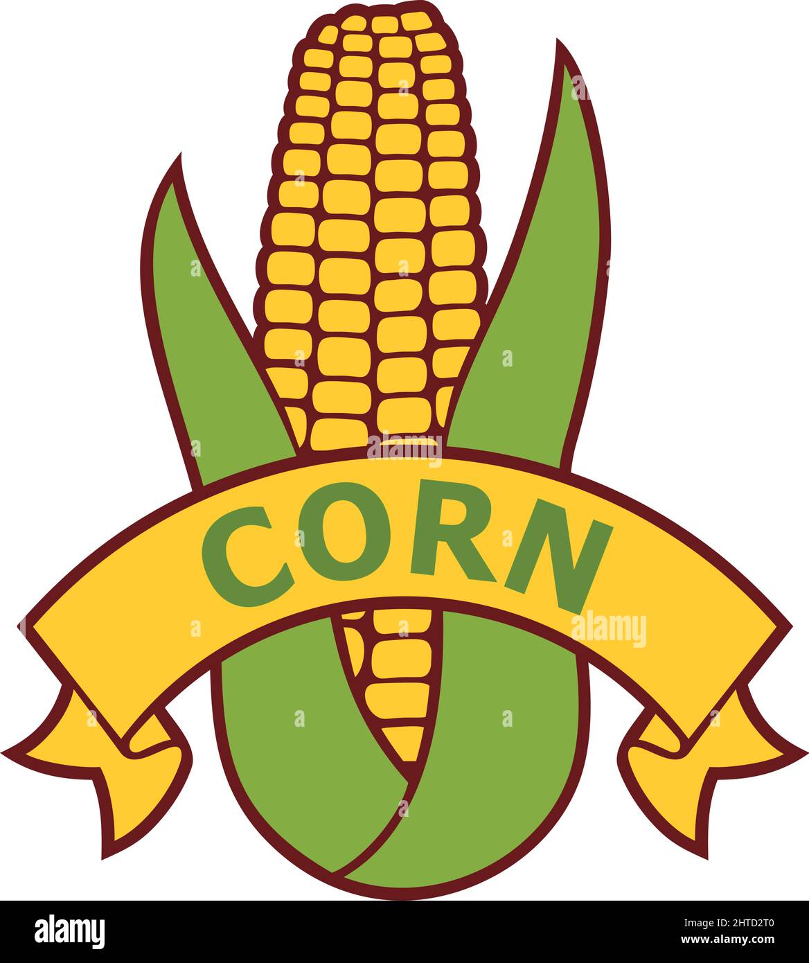 Corn label (corncob with green leaves) vector illustration Stock Vector ...
