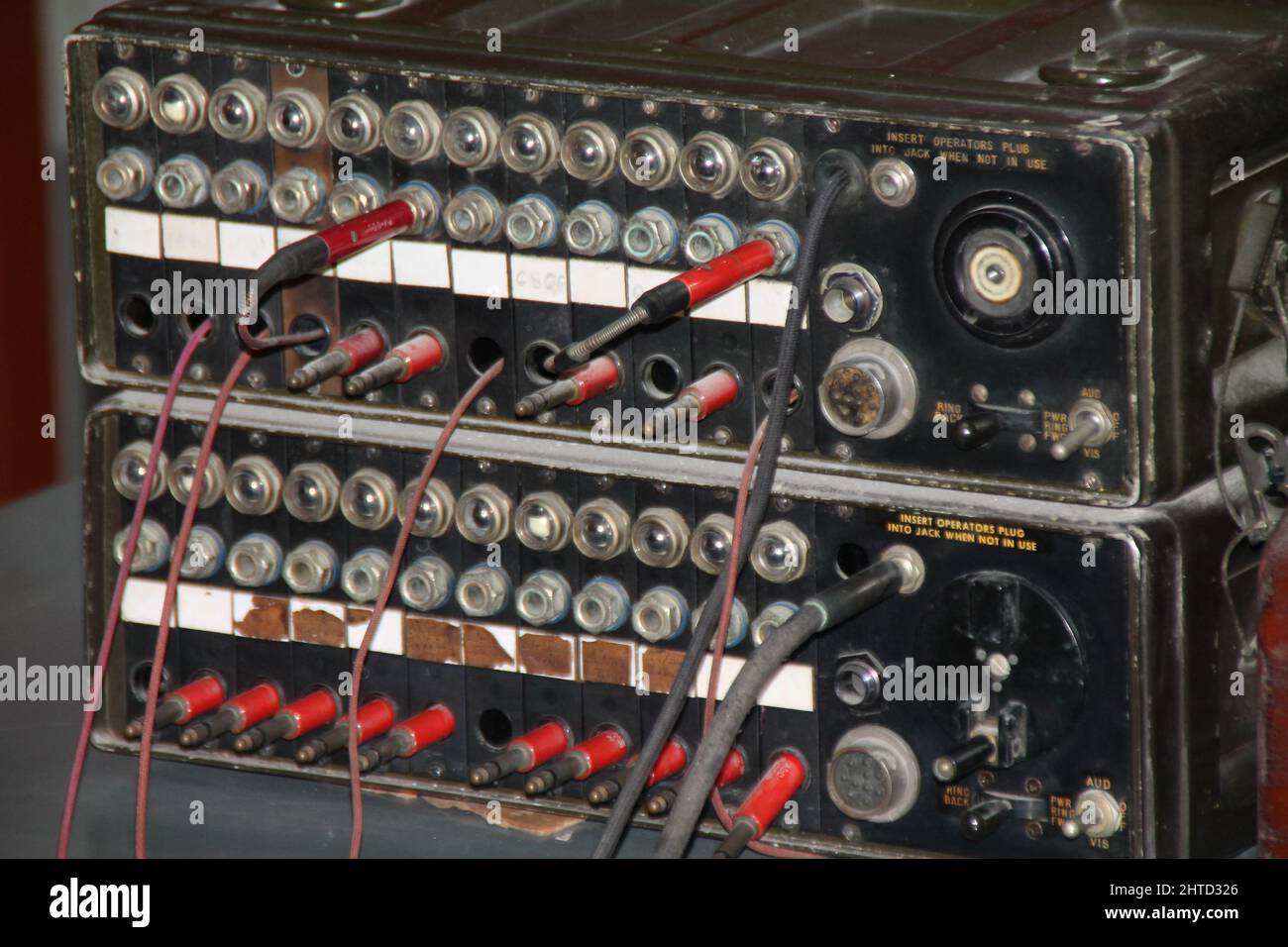 Closeup of an old telecommunication system for audio control; Vietnam ...
