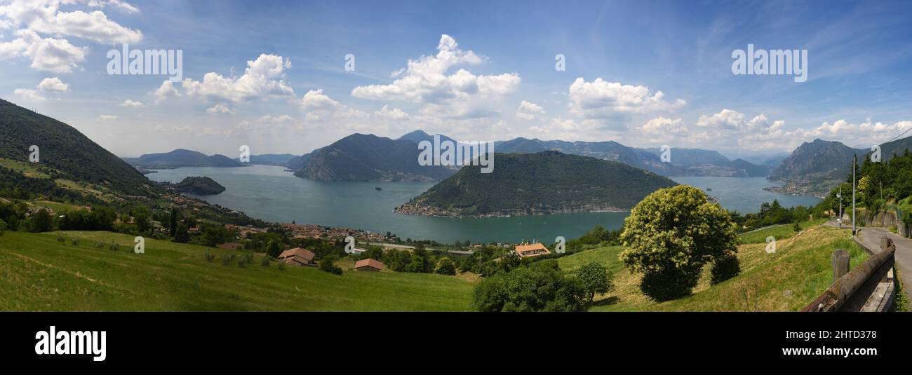 Europe, Italy, Lombardy, Lake Iseo, Sebino Lake, Sulzano, panoramic ...