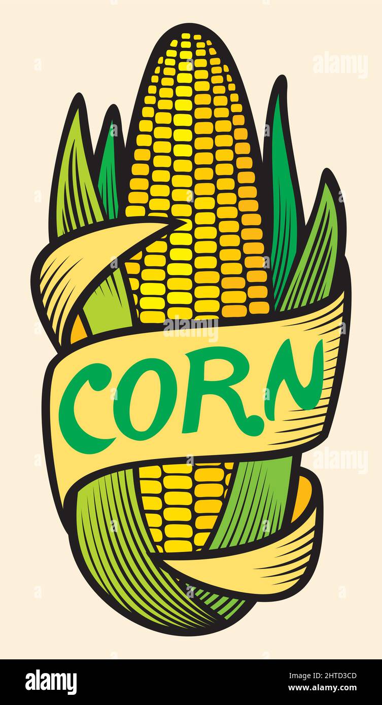 Corn label (corncob with green leaves label Stock Vector Image & Art ...