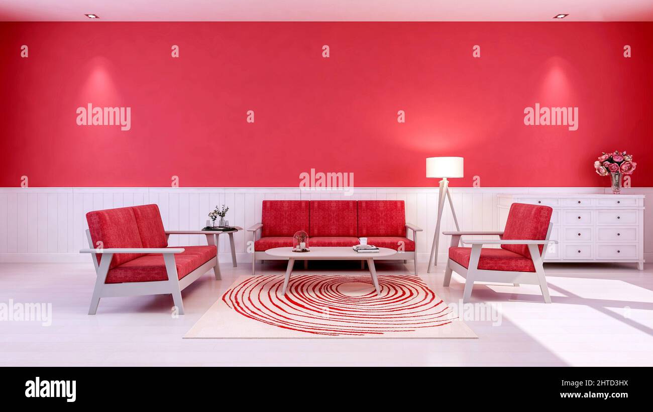 Living room interior in red theme color for Valentines day with copy ...