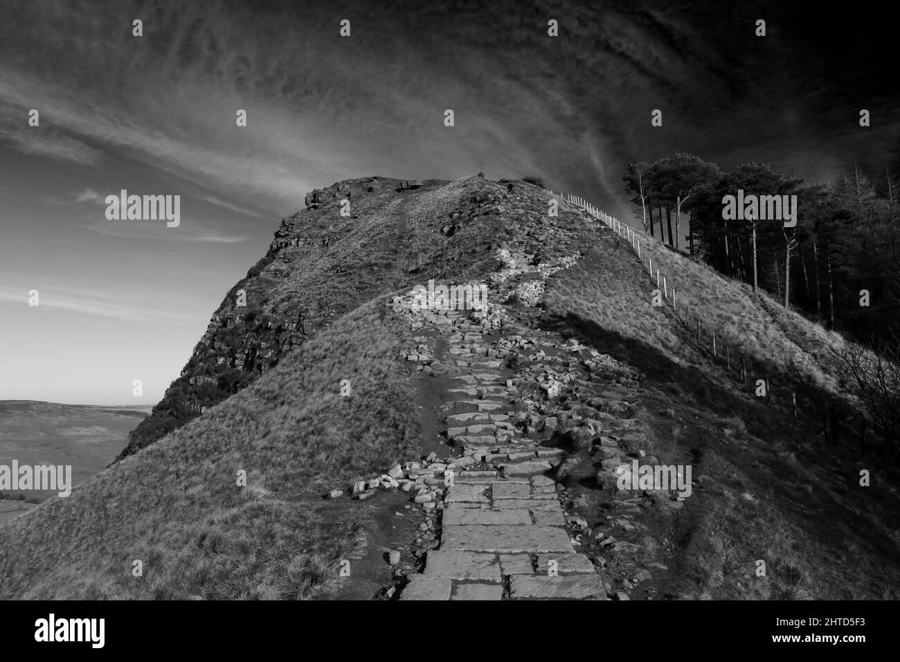 Walkers on Back Tor hill on the Mam Tor ridge, Vale of Castleton ...