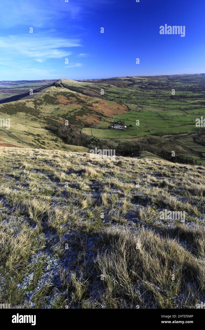 View of the Castleton valley from Mam Tor, Derbyshire, Peak District ...