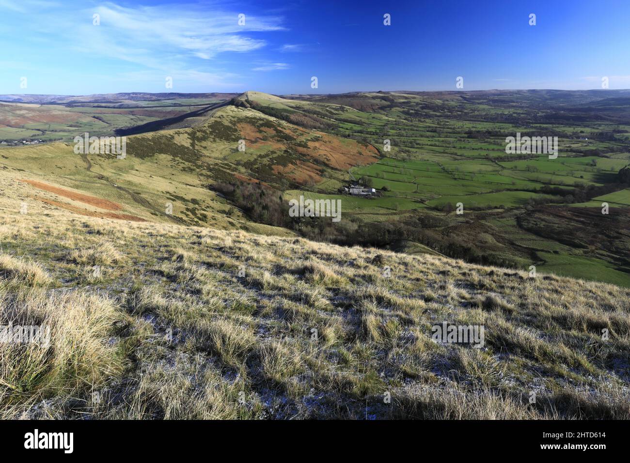 View of the Castleton valley from Mam Tor, Derbyshire, Peak District ...