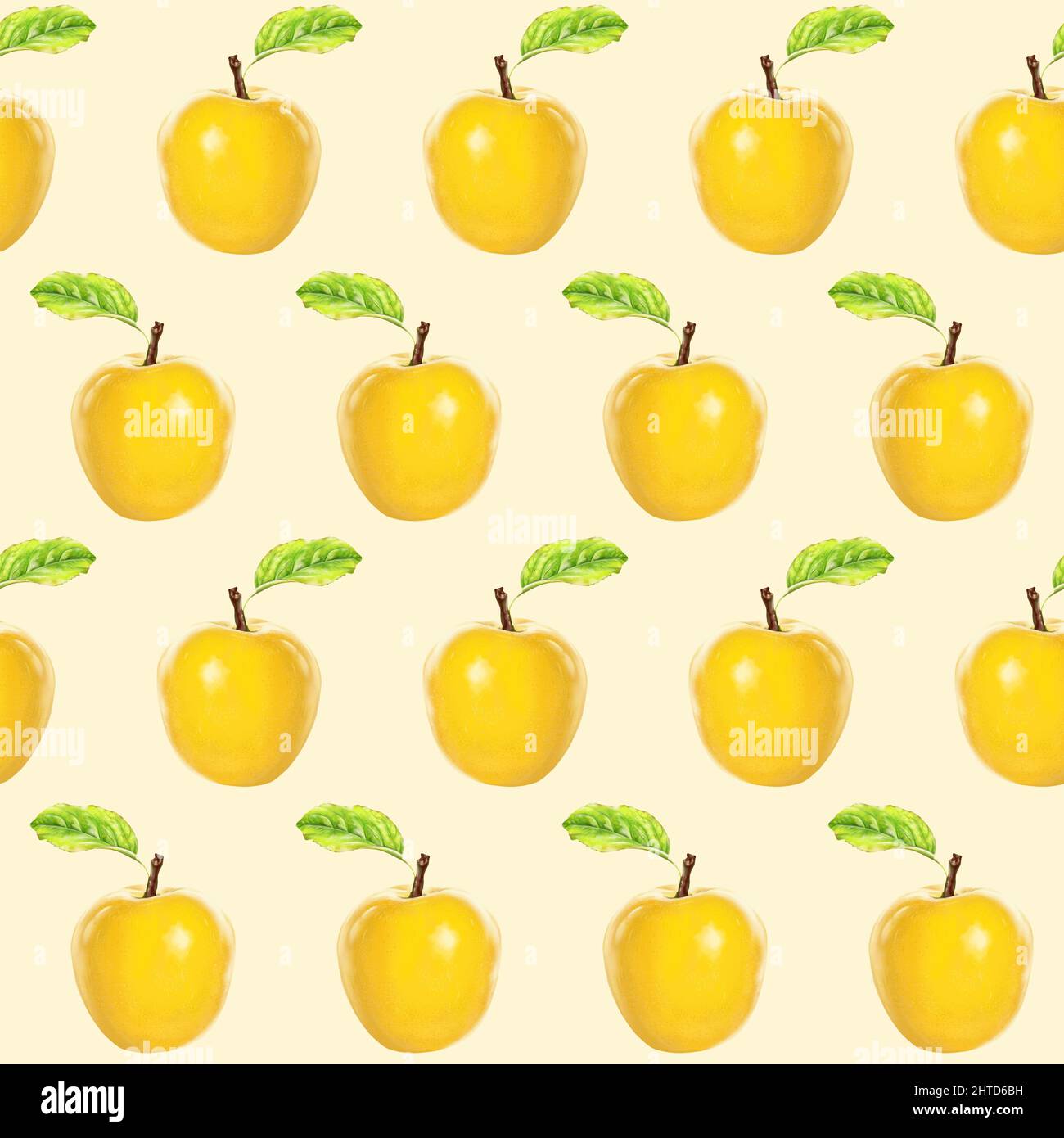 Illustration realism seamless pattern fruit apple yellow color on a ...