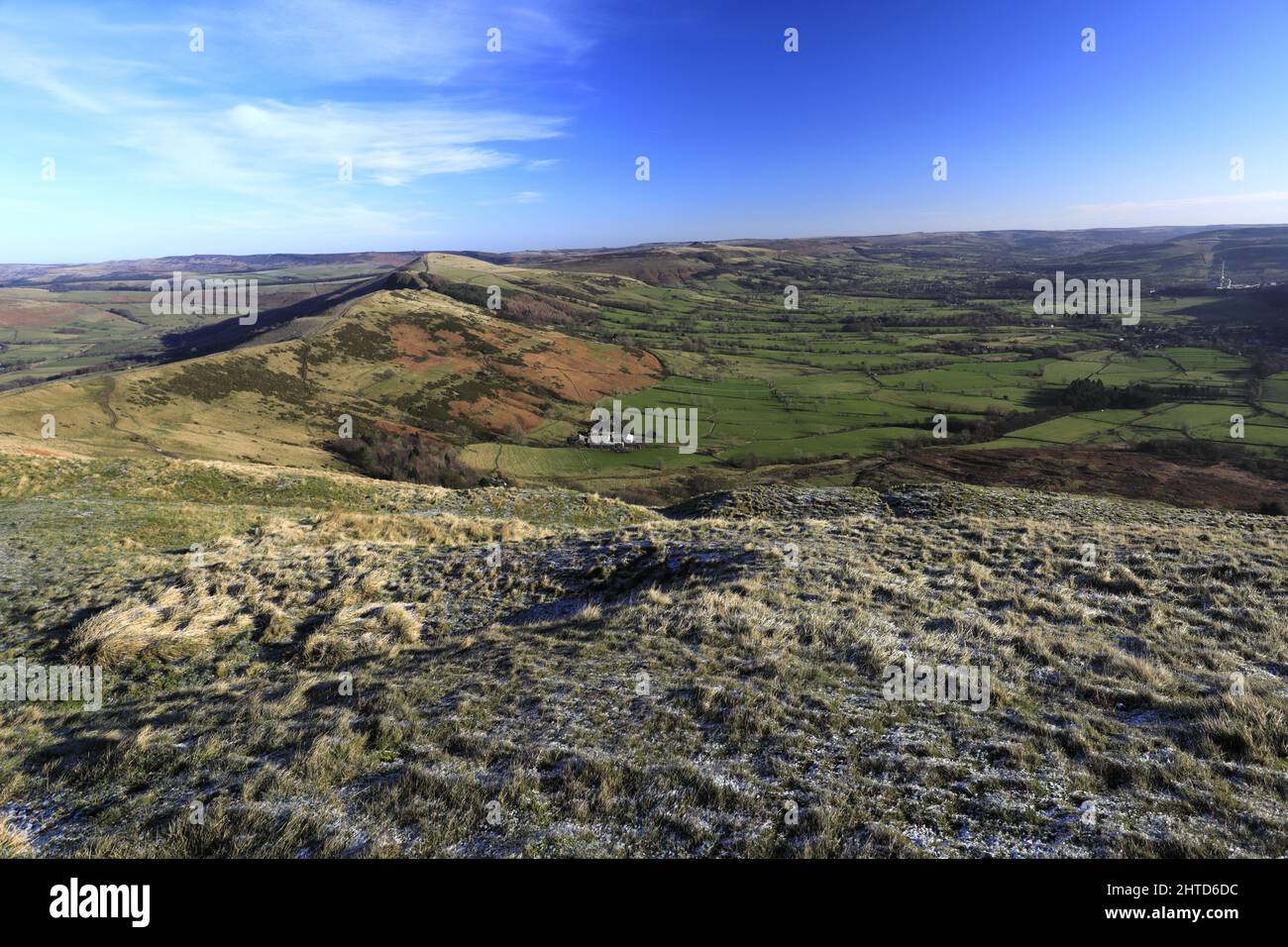 View of the Castleton valley from Mam Tor, Derbyshire, Peak District ...