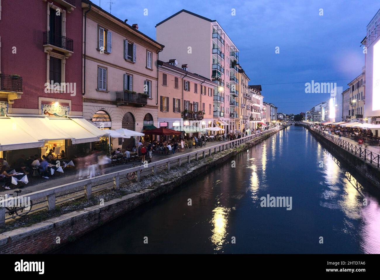 Beautiful shot of the Navigli area and canals in the Milan in evening ...