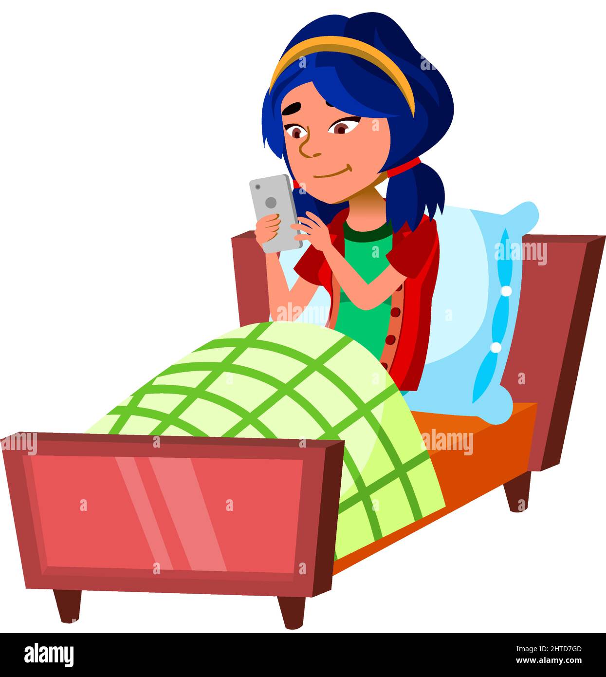 Teen Girl Using Mobile Phone In Bedroom Vector Stock Vector Image & Art ...
