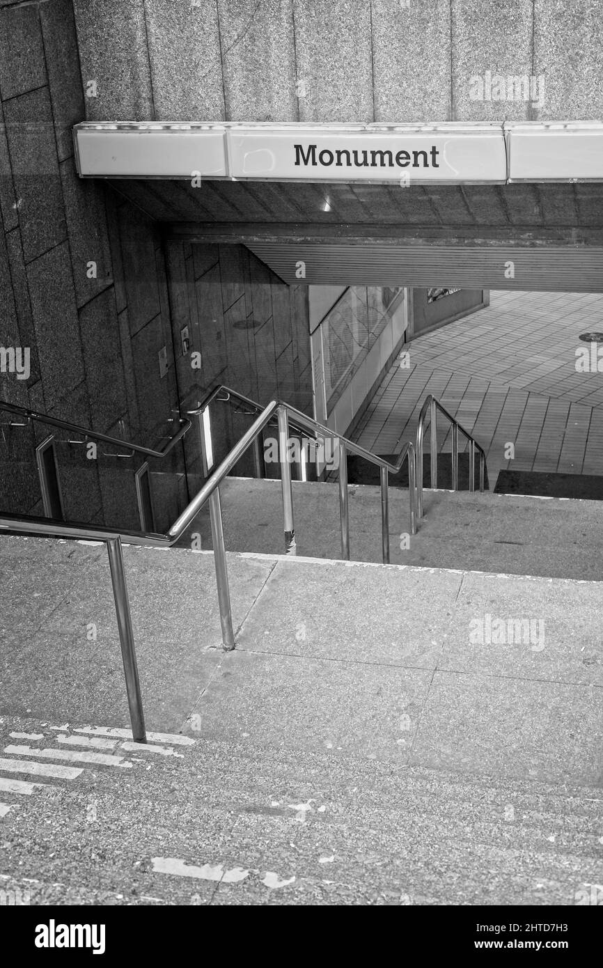 Concrete steps lead down underground to the Metro system at Monument ...