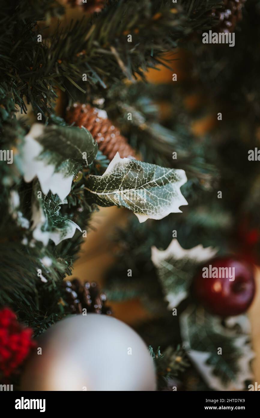 Closeup shot of the details of the decorative Christmas tree Stock ...