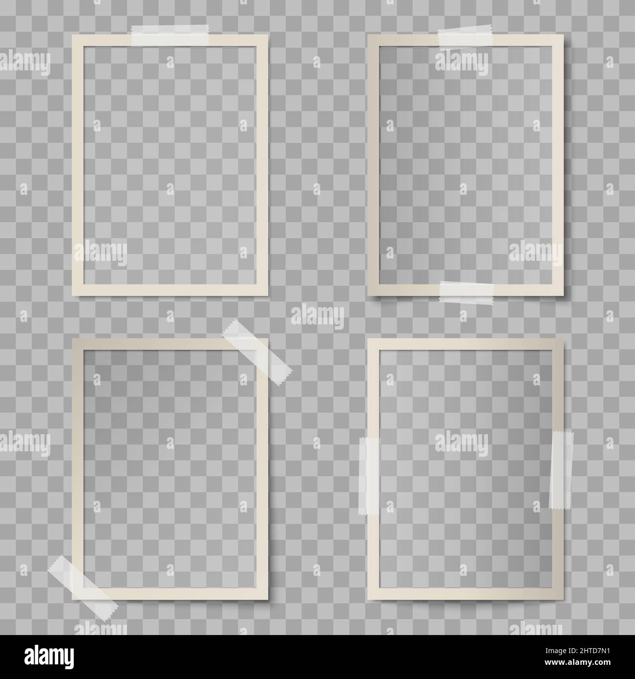 Vector set of beige rectangle vertical photo card frames with various ...