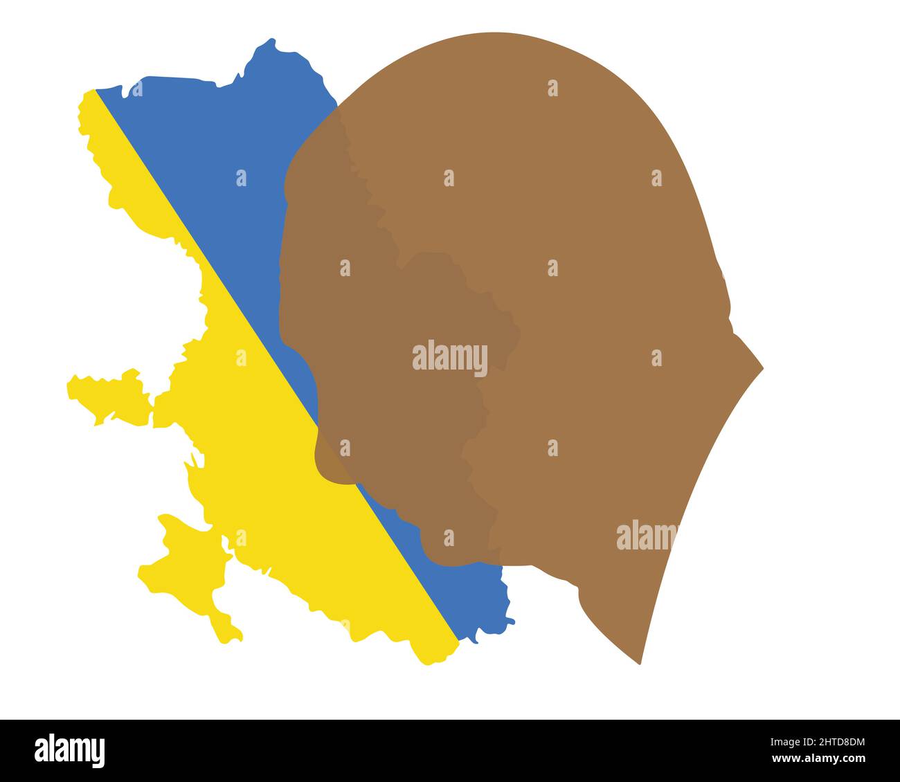 Silhouette of Putin in profile over the map of Ukraine in the form of ...