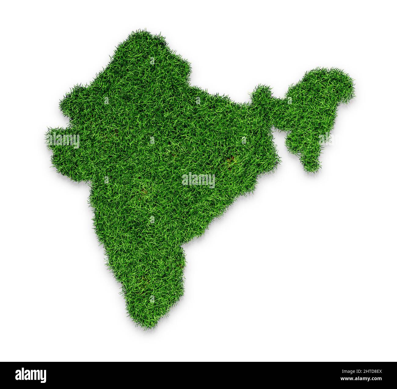 3D rendering of a detailed India map contoured with green grass on a ...