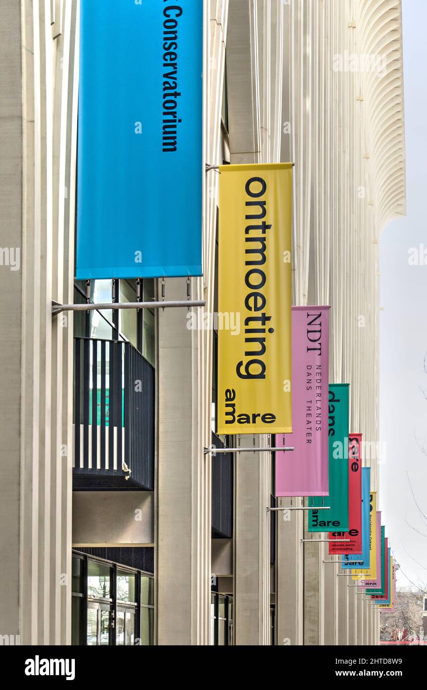 The Hague, The Nethelrands, February 26, 2022: colorful flags on the ...