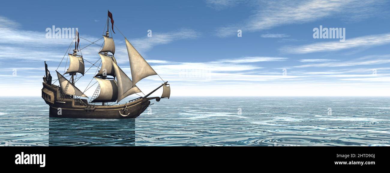 Pirate ship on the water - 3D render Stock Photo - Alamy