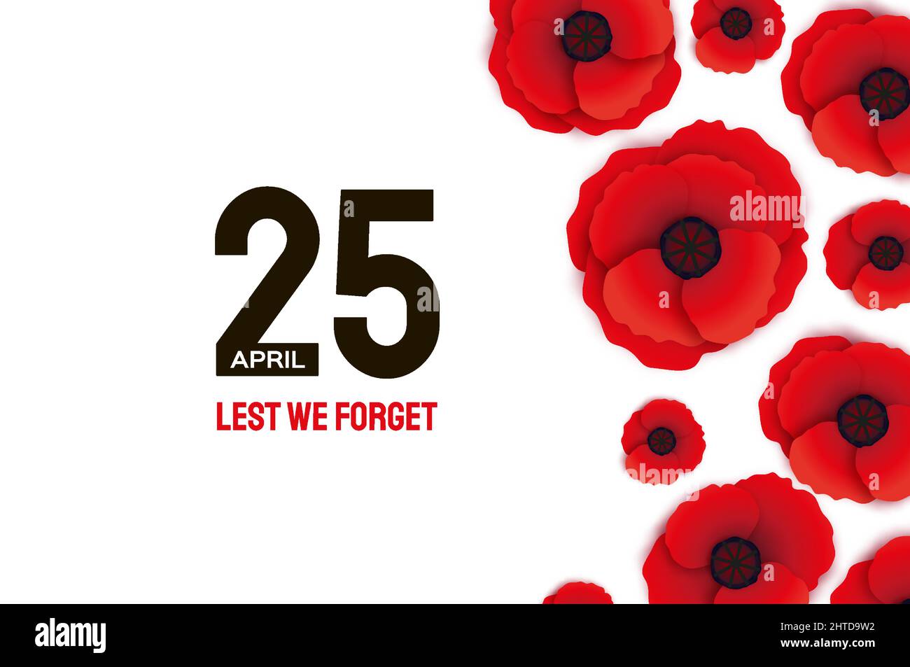 Anzac day with Bright Red Poppy flower in paper cut style. Lest we ...