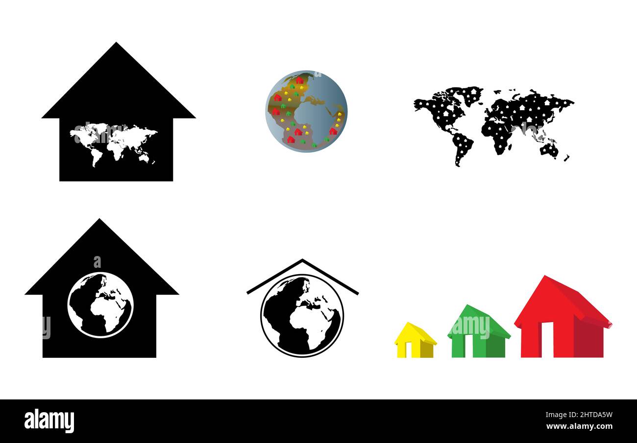 Illustration design of earth with map and house symbols on isolated ...