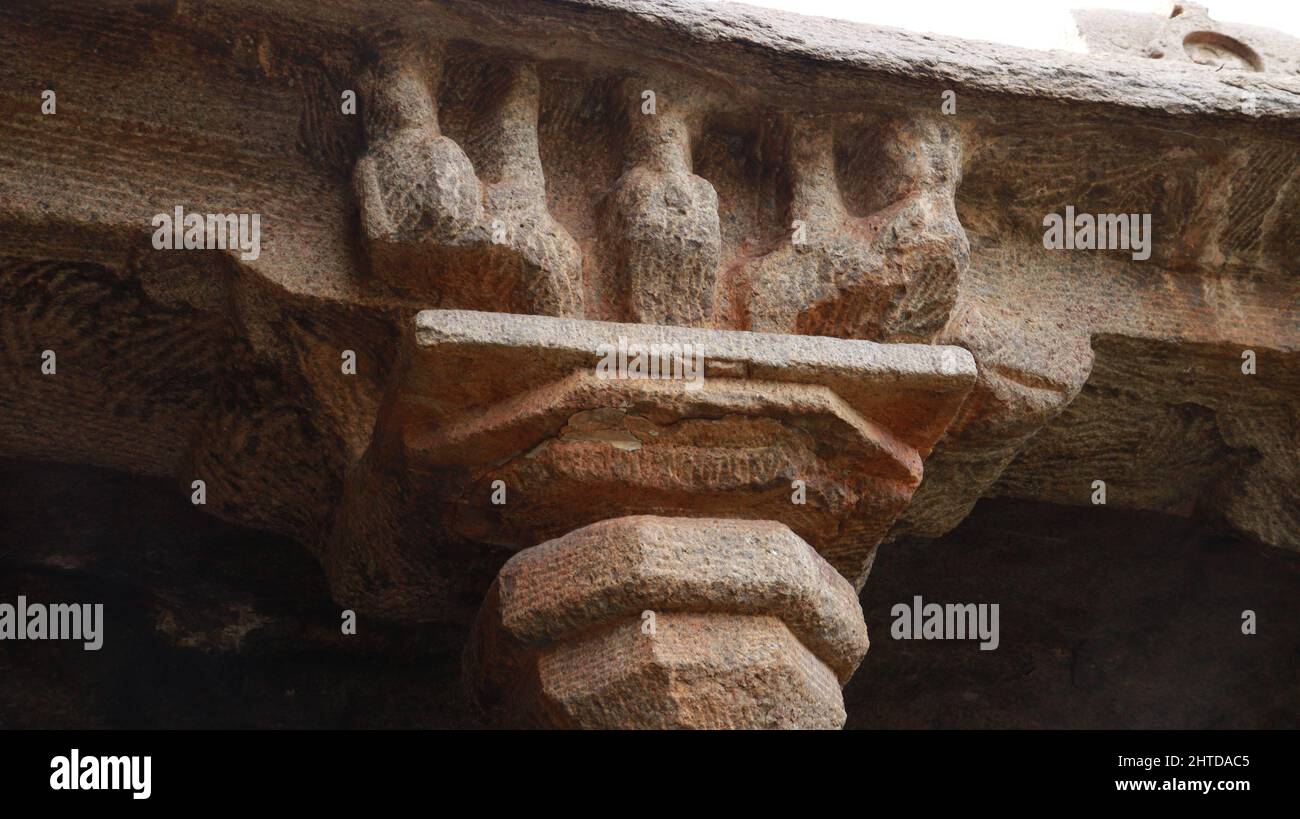 Low angle shot of Krishna Mandapam pillar at Arjuna's Penance ...