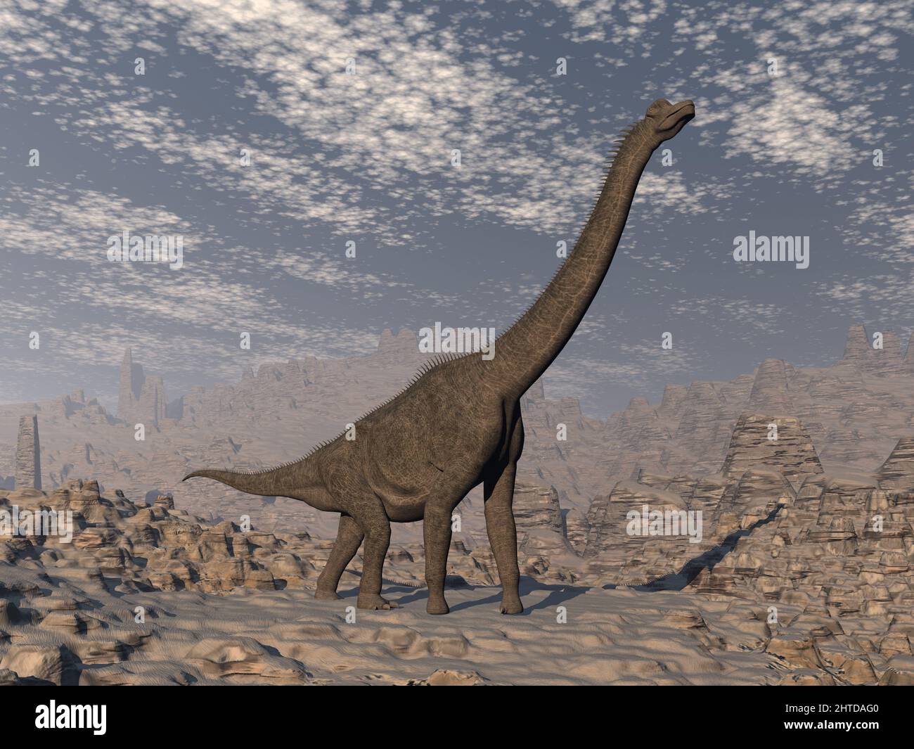 Brachiosaurus dinosaur in the desert - 3D render Stock Photo - Alamy