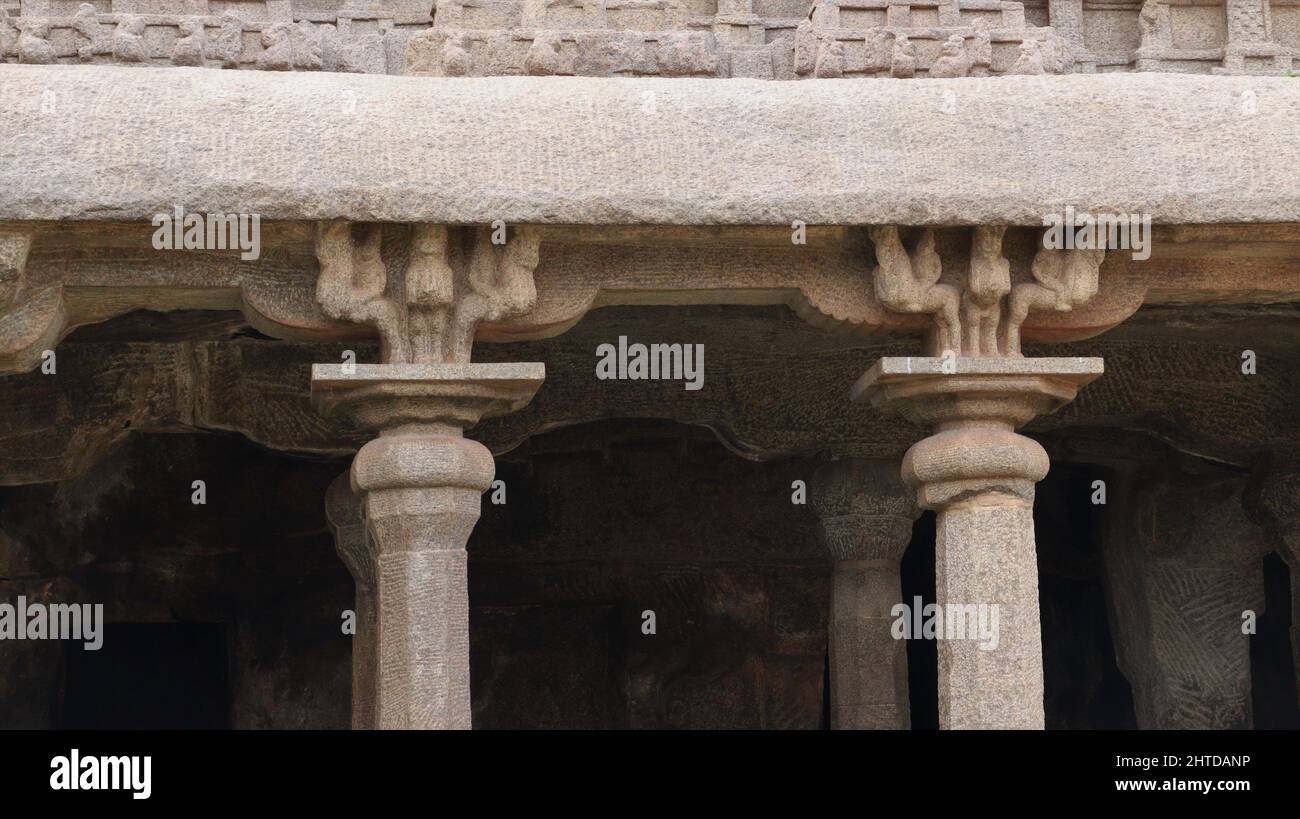 Close up shot of Krishna Mandapam columns at Arjuna's Penance ...