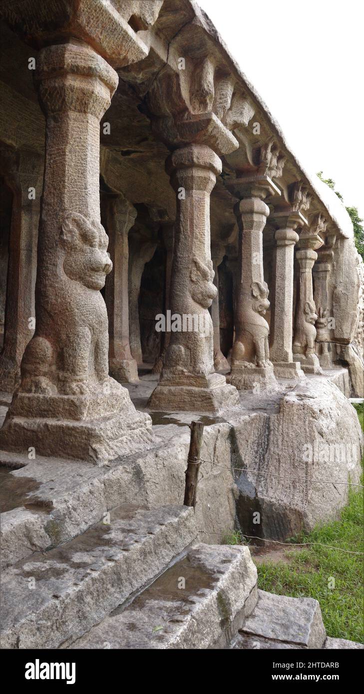 Vertical shot of Krishna Mandapam columns at Arjuna's Penance ...
