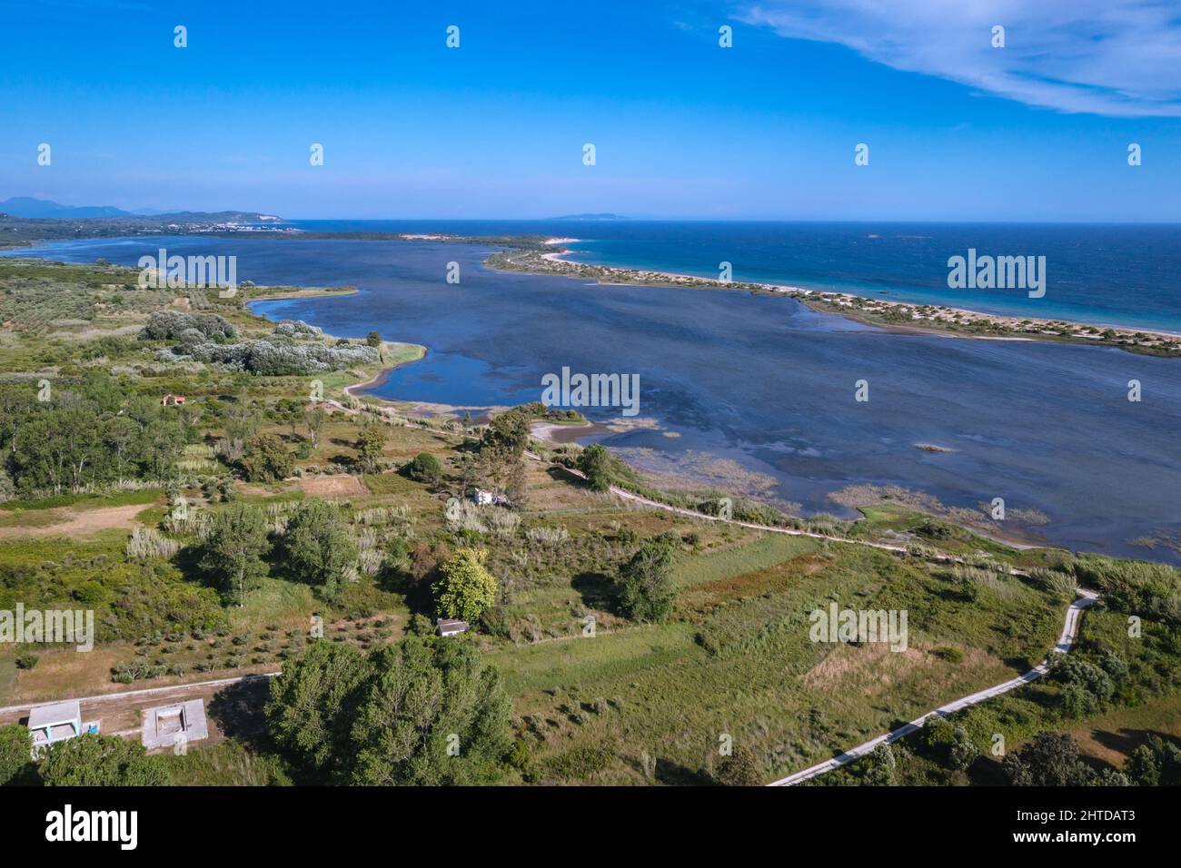Aerial view of Korission coastal lagoon located in the southern part of ...