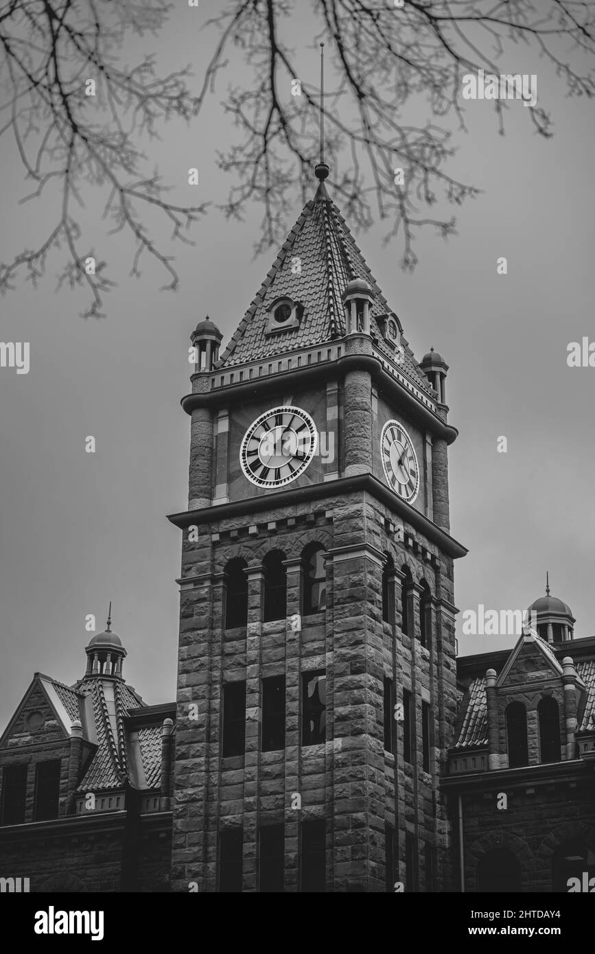 Vertical grayscale shot of Calgary City Hall in Alberta, Canada Stock ...