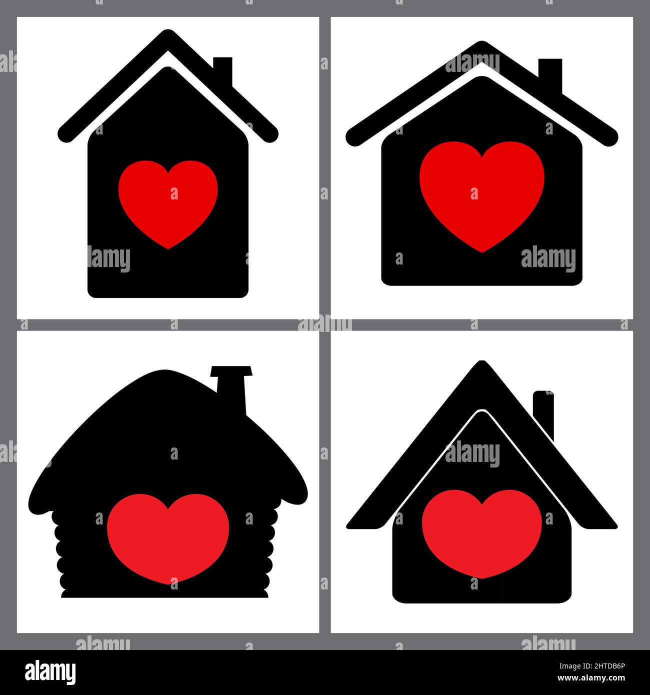 Heart sign in house red icon, love home symbol, vector illustration ...