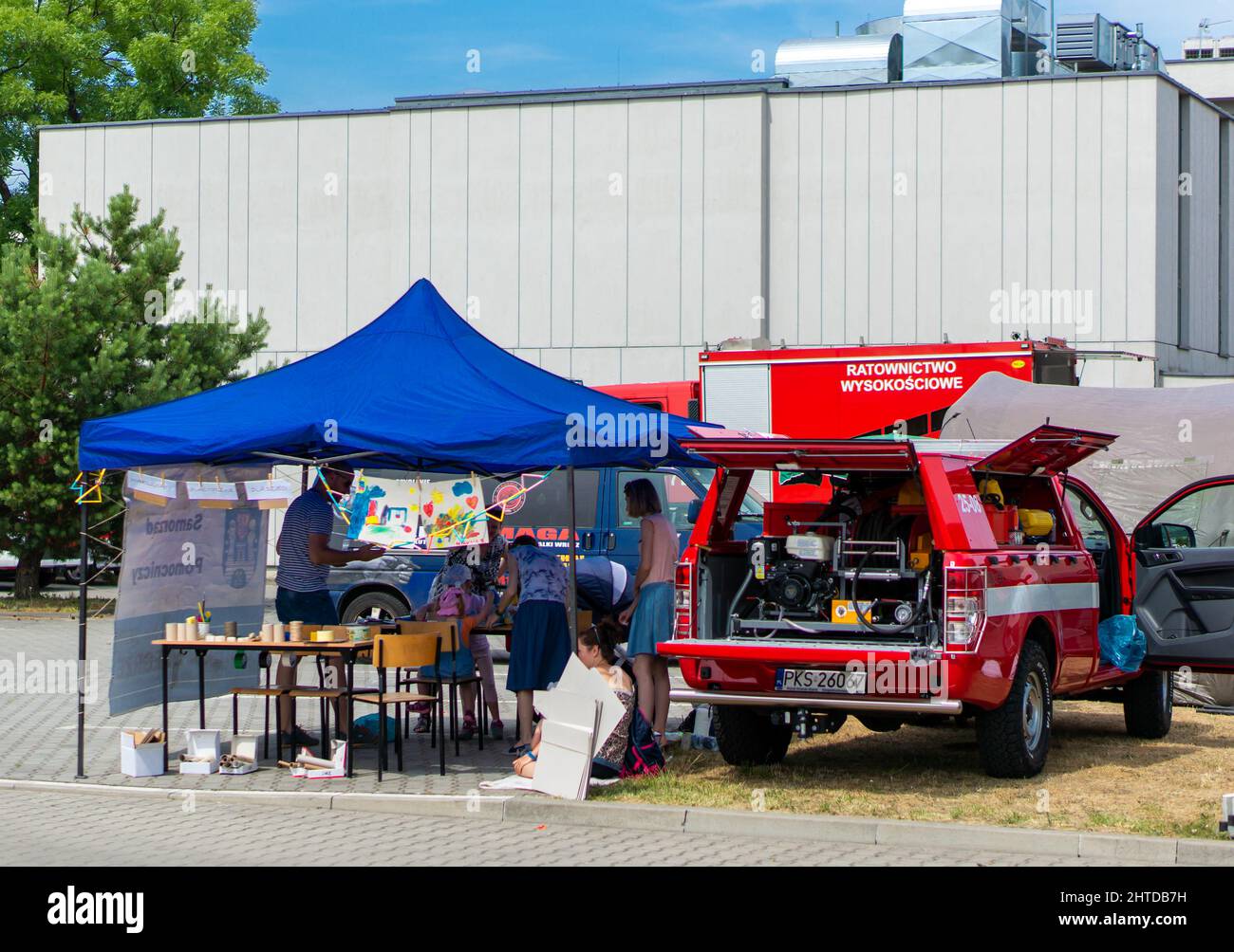Stand with workshops at a fire department event in the Stare Zegrze ...