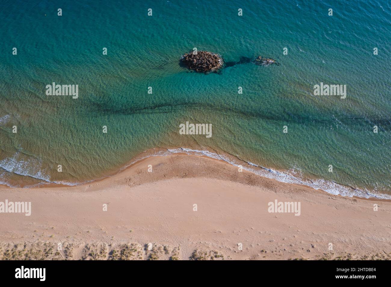 Ionian Sea shore with Halikounas Beach over Korission coastal lagoon ...