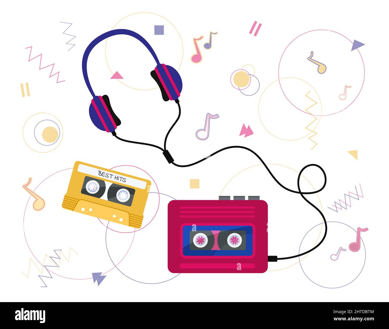 Audio player retro device, cassette and headphones from 80 and 90s ...