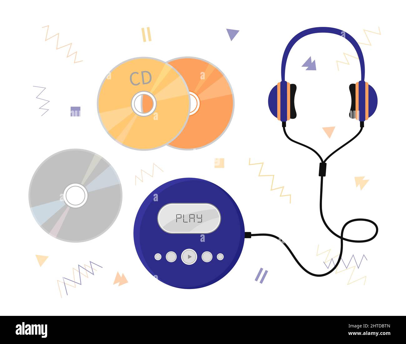 CD player and compact discs isolated. Vector set of 90s musical ...