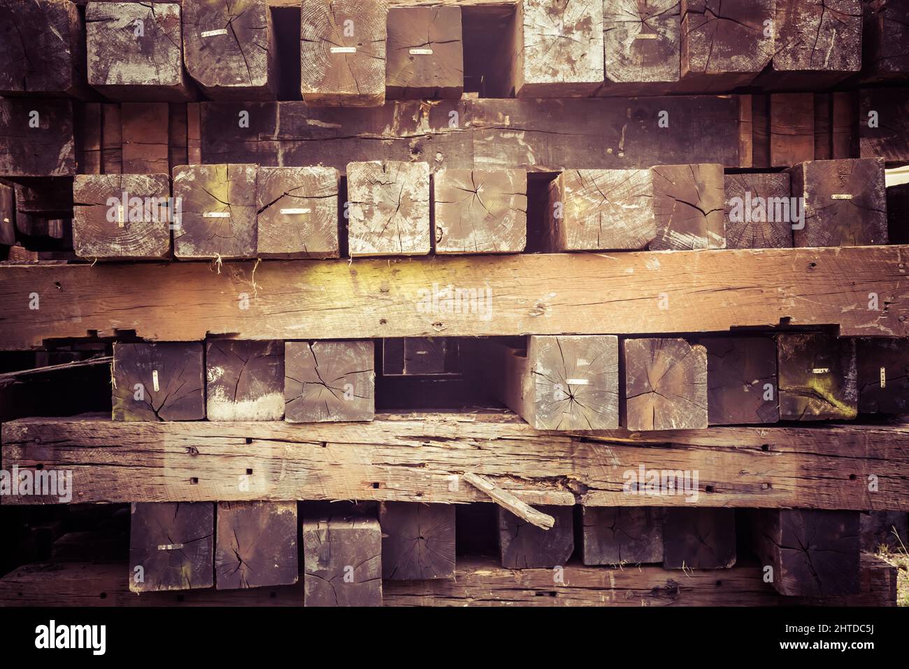 Stack of railroad ties texture background Stock Photo - Alamy
