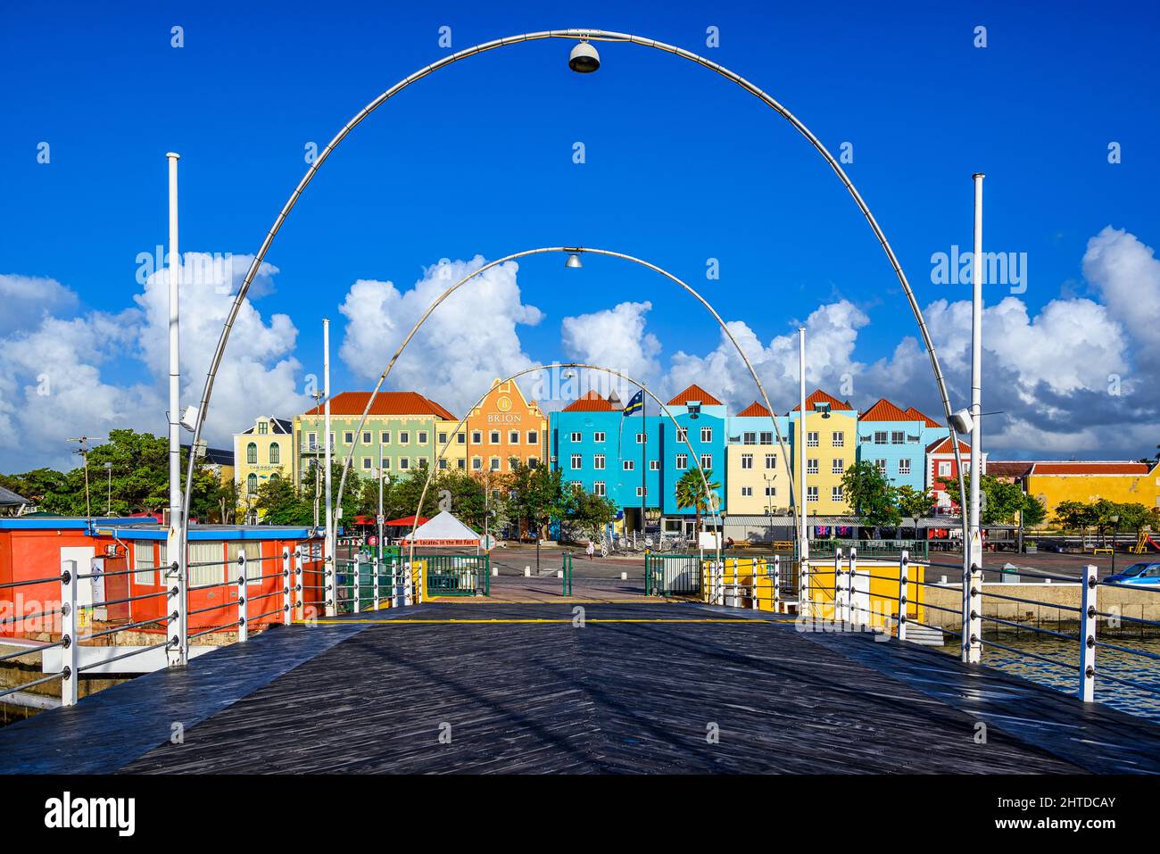 A view of the Queen Emma Bridge, a distinctive pontoon bridge in ...
