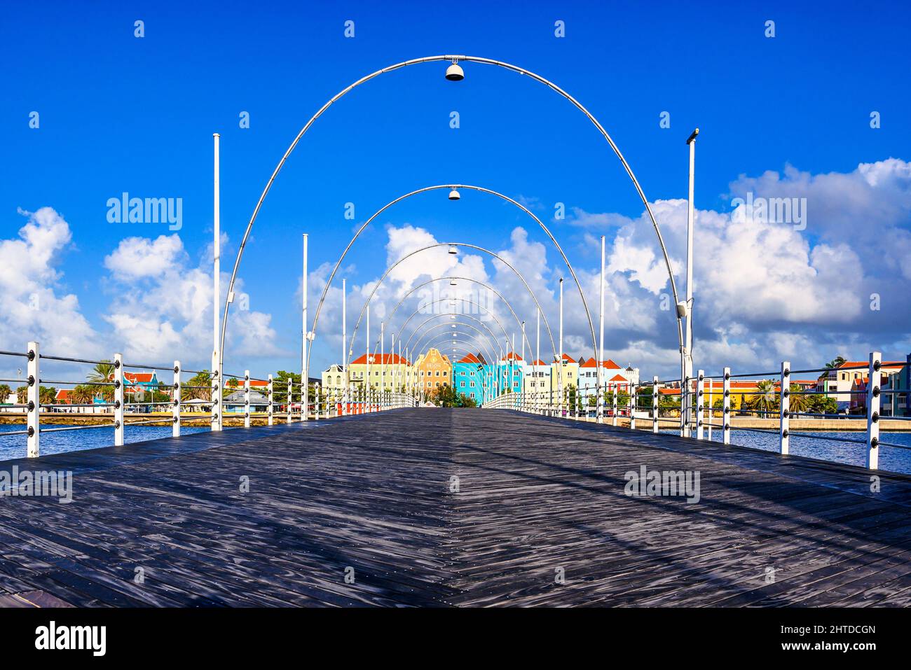 A view of the Queen Emma Bridge, a distinctive pontoon bridge in ...