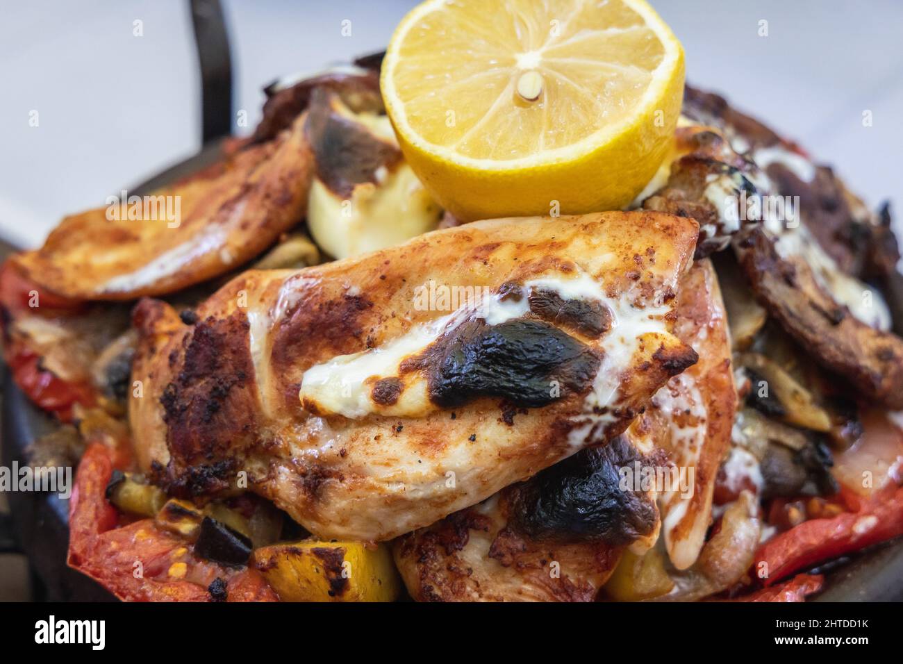 Close up on a Bulgarian food made in traditional sach cooking pot Stock ...