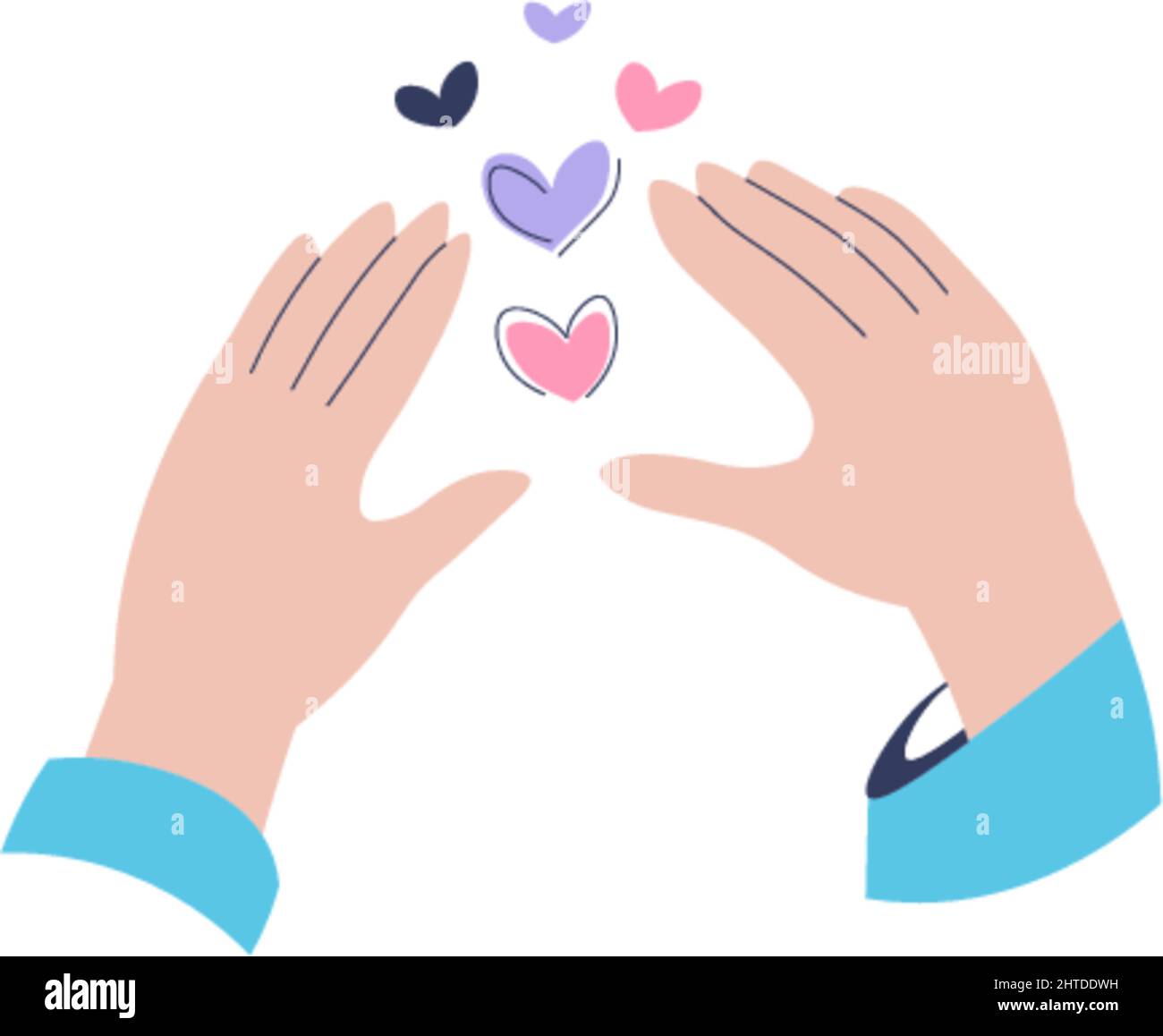 Hands holding hearts, love and care volunteering Stock Vector Image ...