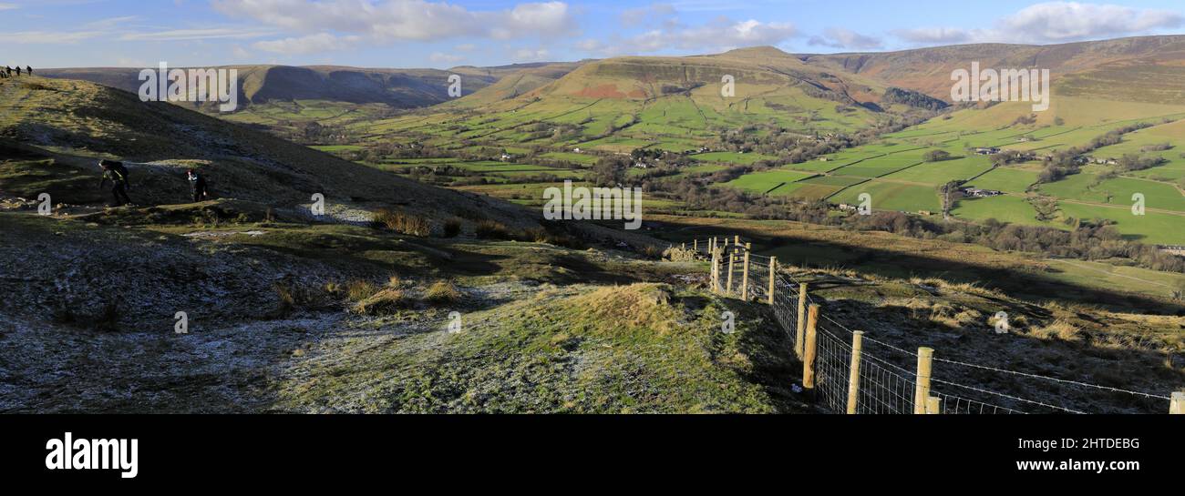 View over the Edale valley and Edale village, Derbyshire, Peak District ...