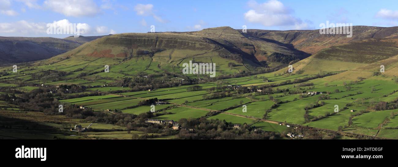 View over the Edale valley and Edale village, Derbyshire, Peak District ...