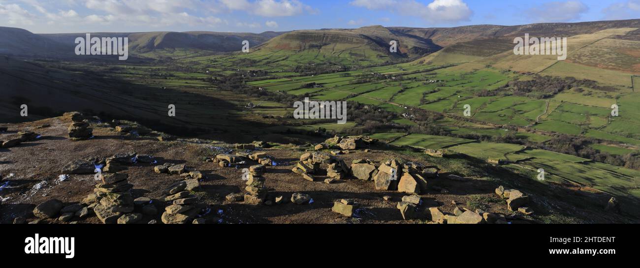 View over the Edale valley and Edale village, Derbyshire, Peak District ...