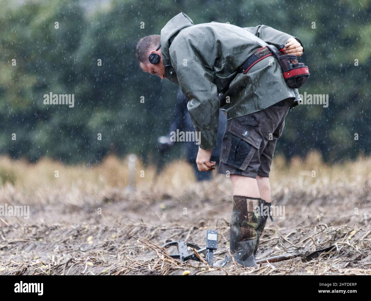 Detectorist looking for ancient metal on the fields in Denmark Stock ...