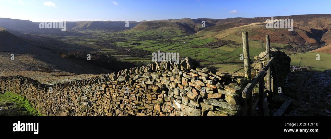 View over the Edale valley and Edale village, Derbyshire, Peak District ...
