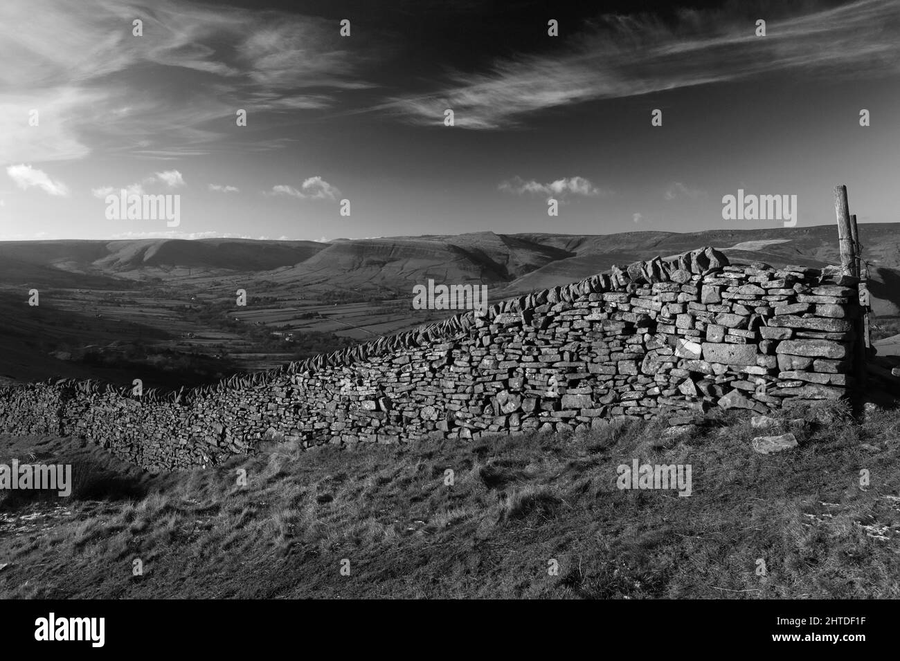 View over the Edale valley and Edale village, Derbyshire, Peak District ...
