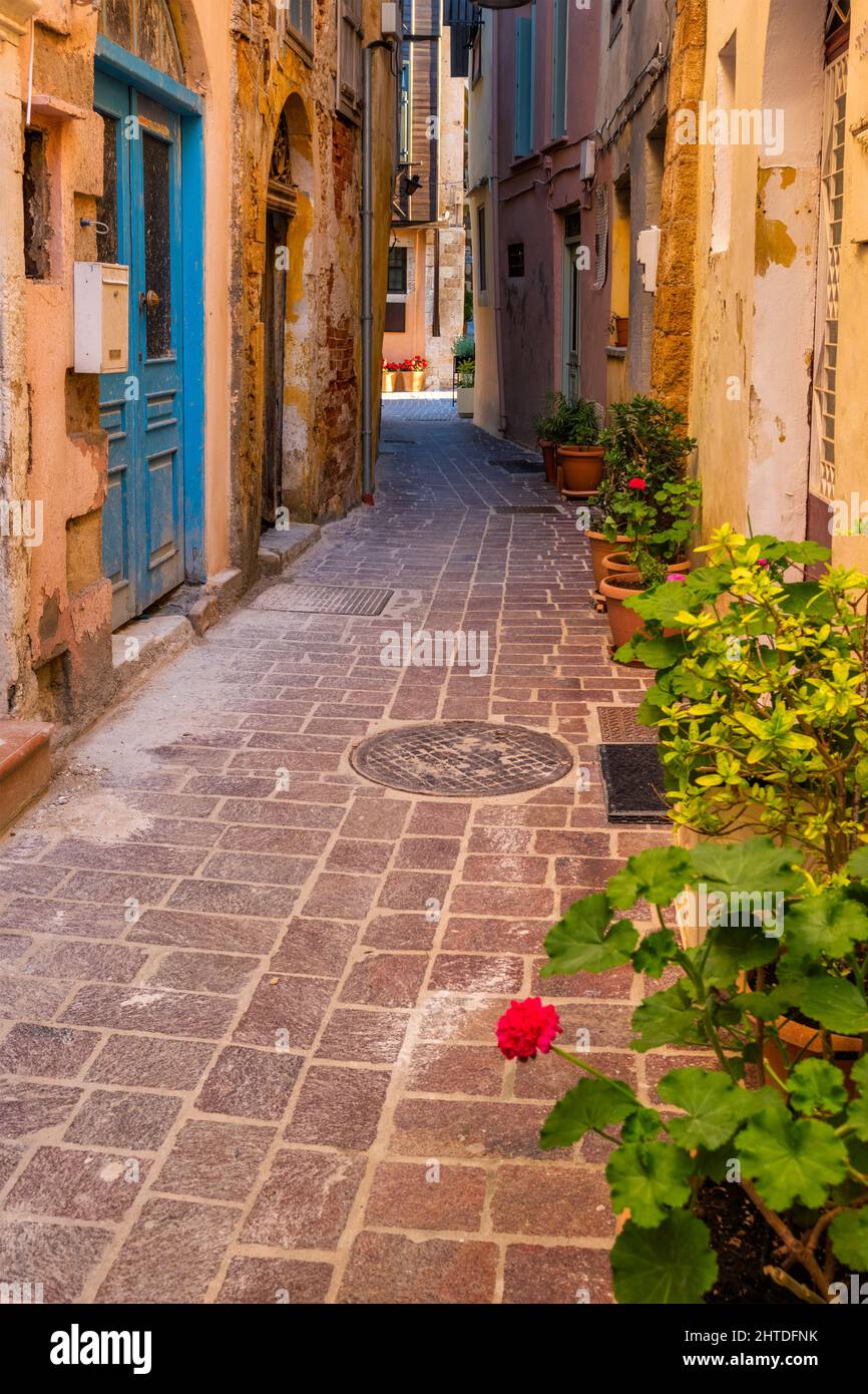 Scenic picturesque streets of Chania venetian town. Chania, Creete ...