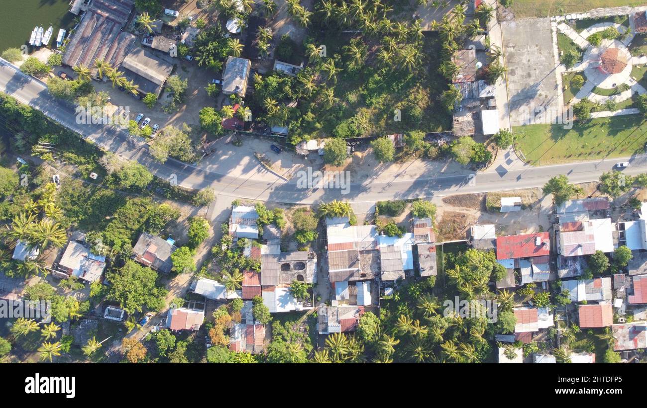 Top view of a residential area with houses, roads, and trees Stock ...