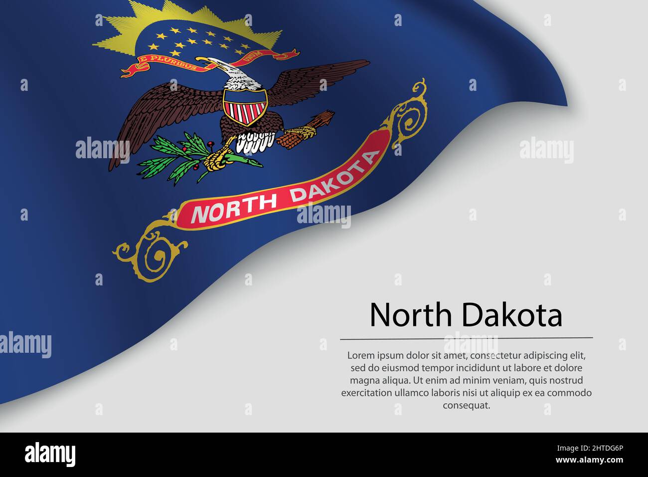Wave flag of North Dakota is a state of United States. Banner or ribbon ...
