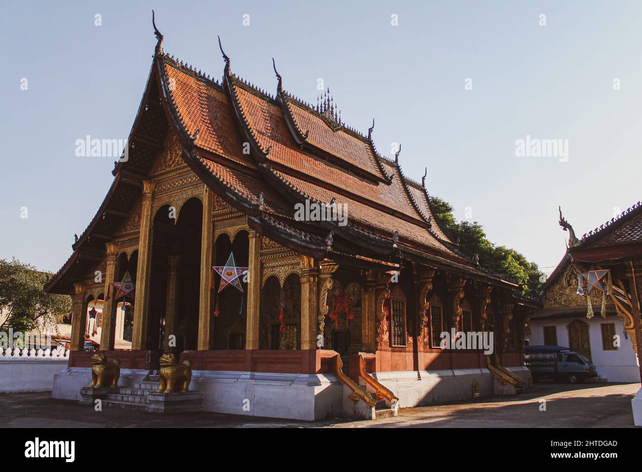 Shot of a beautiful designed Asian building in Wat Sene Luang Laos ...