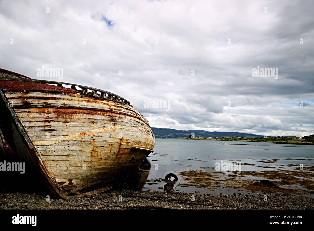 Rusty old ship on the Mull Coast of Loch Lake in Scotland Stock Photo ...